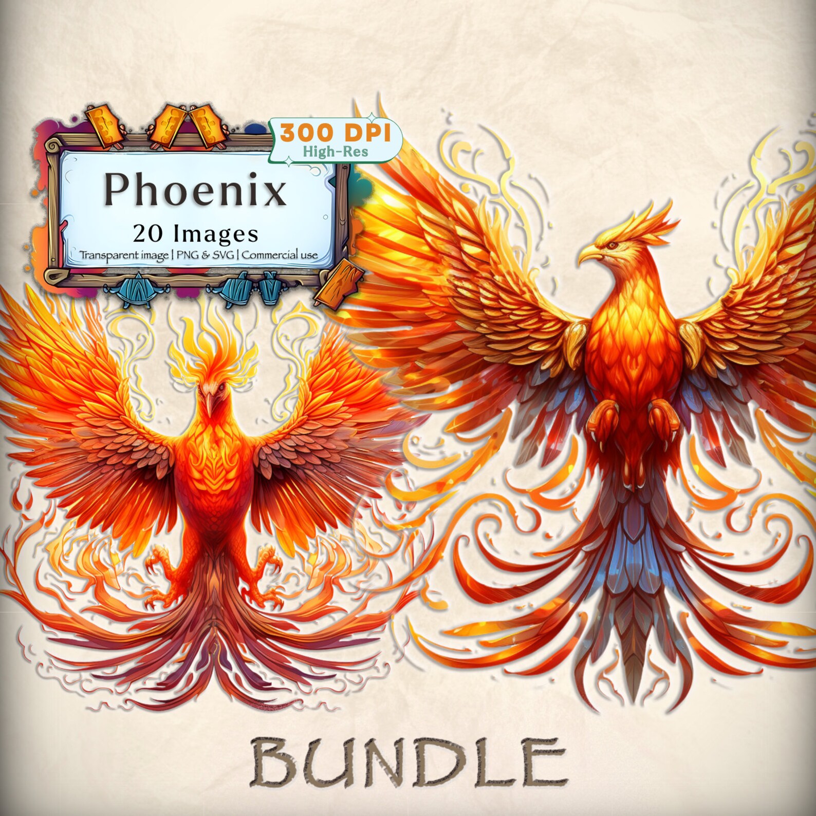 Phoenix Clipart Bundle: PNG & SVG Mythical Animal Clipart Legendary ...