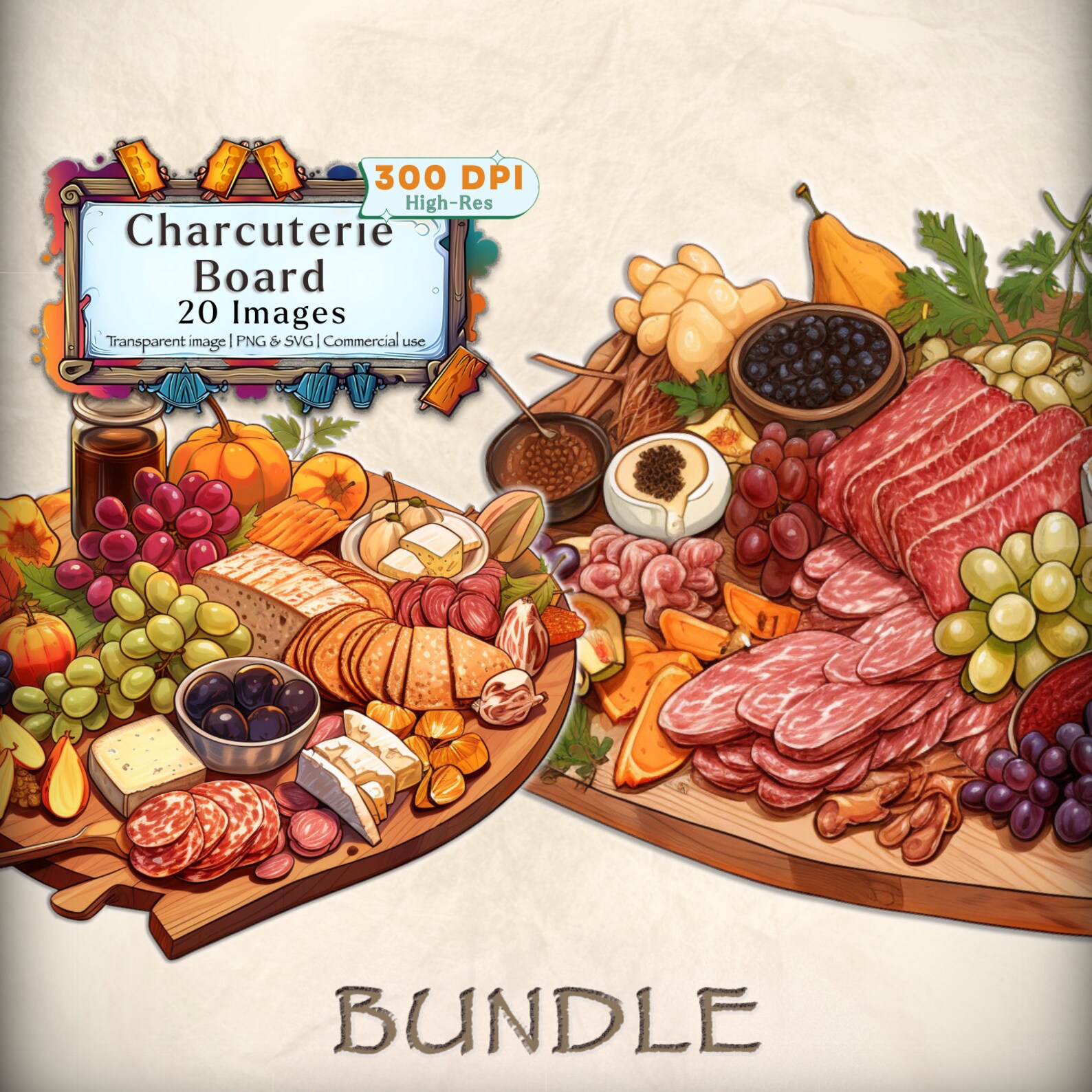 Charcuterie Board Clipart Bundle: PNG & SVG Food Clipart Meat Clipart ...