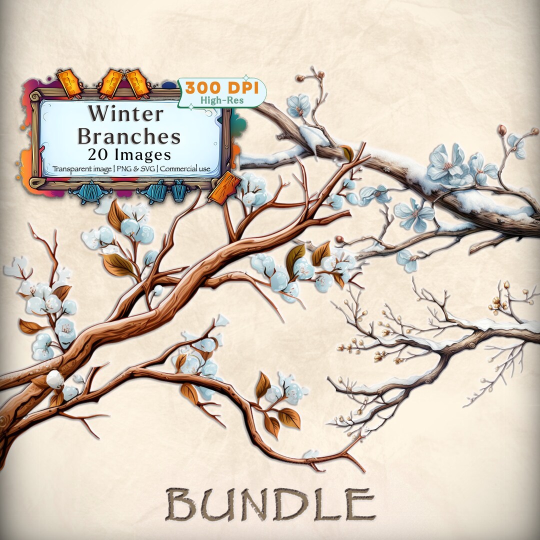 Winter Branch Clipart Bundle: PNG & SVG Seasonal Clipart Winter Clipart ...
