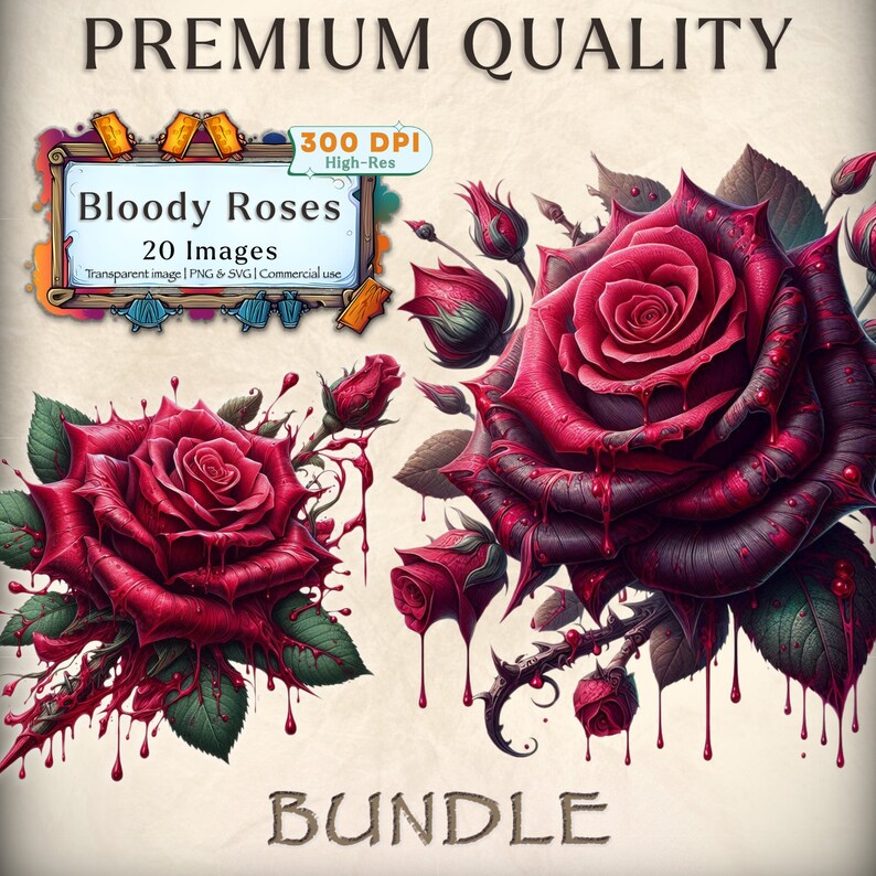 Bloody Roses, Red Roses Clipart Bundle: Vampire Rose PNG & SVG Gothic ...