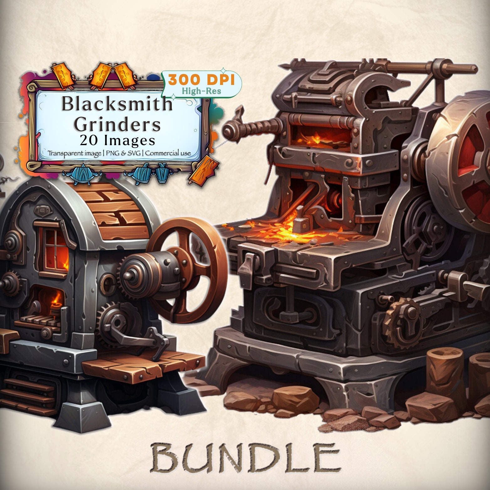 Blacksmith Grinders Furnace Clipart Bundle: PNG & SVG Blacksmith ...