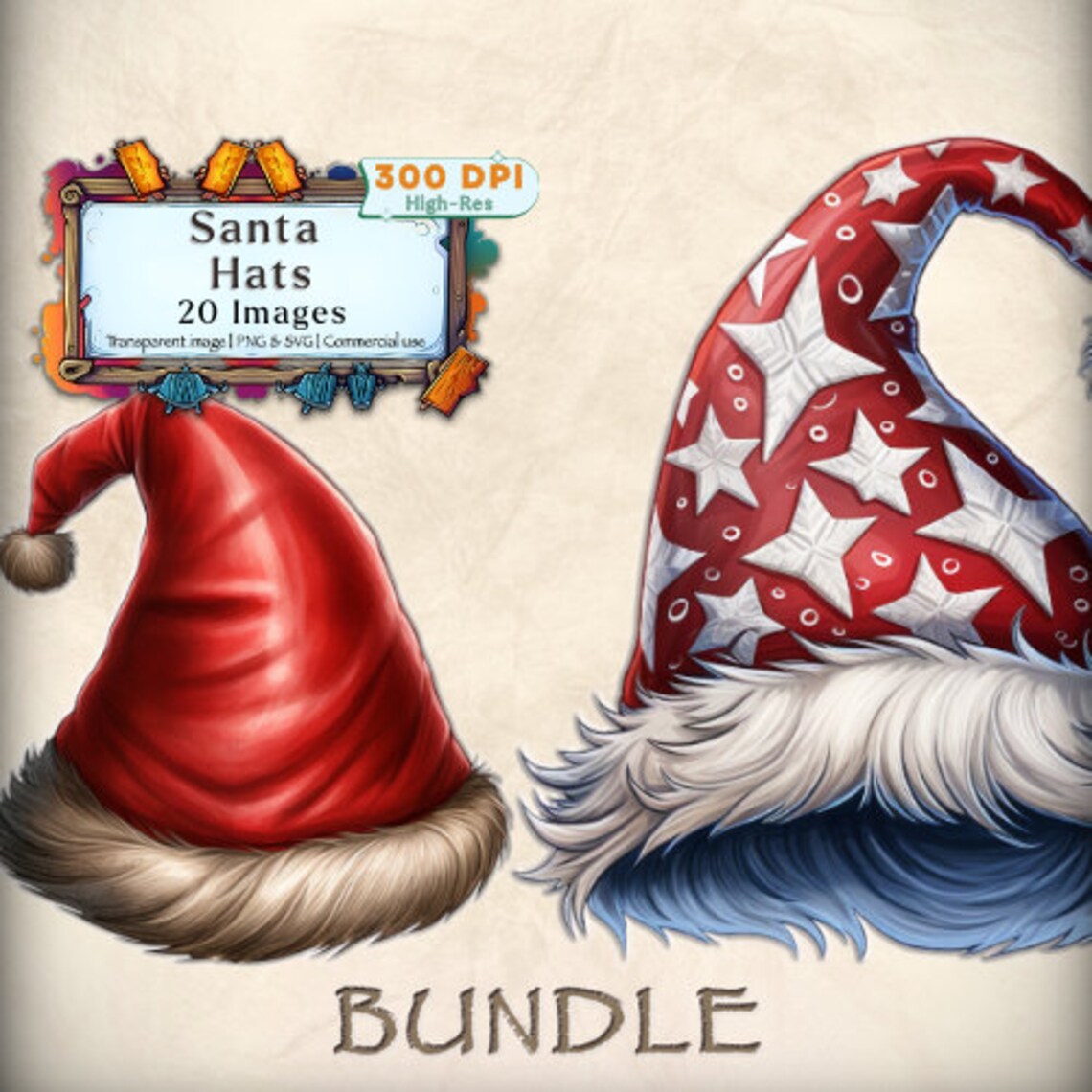 Santa Hat Clipart Bundle: PNG & SVG Christmas Winter Seasonal Clipart ...
