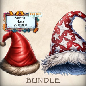 Santa Hat Clipart Bundle: PNG & SVG Christmas Winter Seasonal Clipart ...