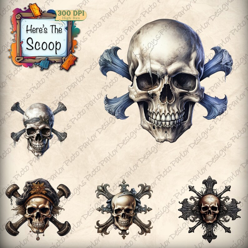 Skull and Crossbones Clipart Bundle: PNG & SVG Pirate Clipart Marauder ...