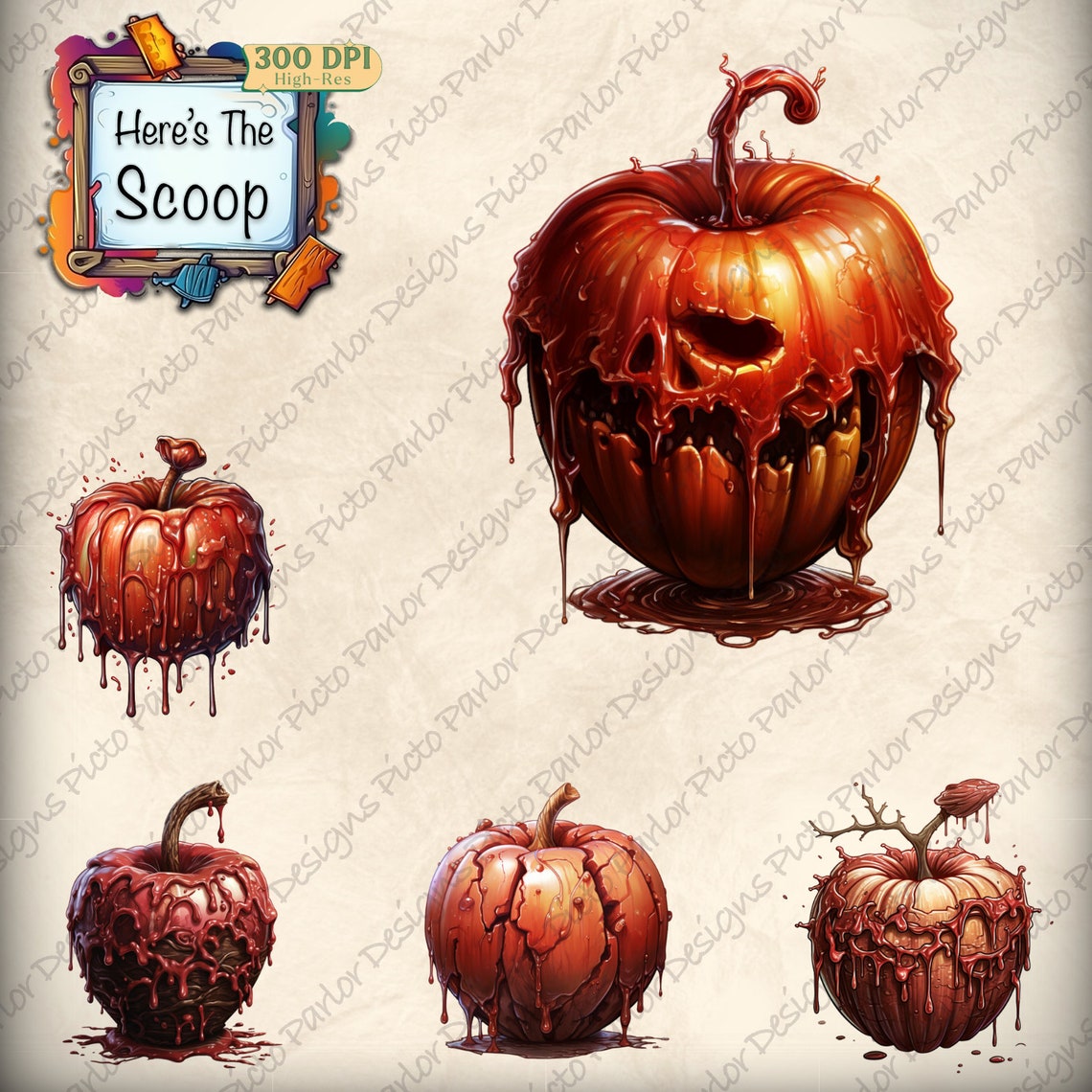 Halloween Candy Apple Clipart Bundle: PNG & SVG Halloween Food Clipart ...