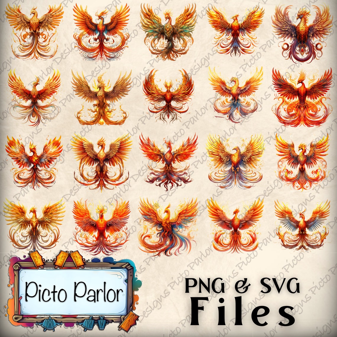 Phoenix Clipart Bundle: PNG & SVG Mythical Animal Clipart Legendary ...