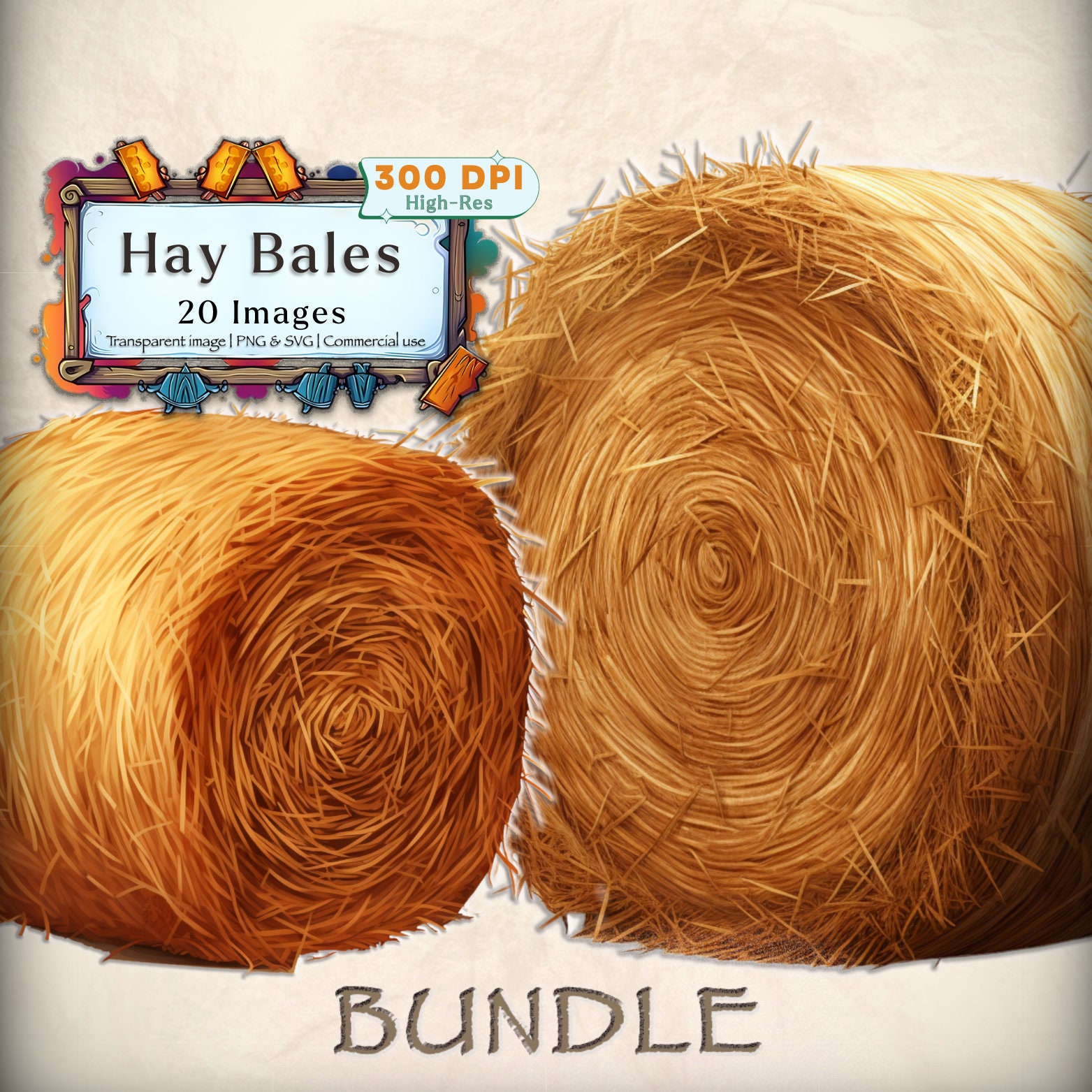 Hay Bale Clipart Bundle: PNG & SVG Farm Supplies Clipart Farming ...
