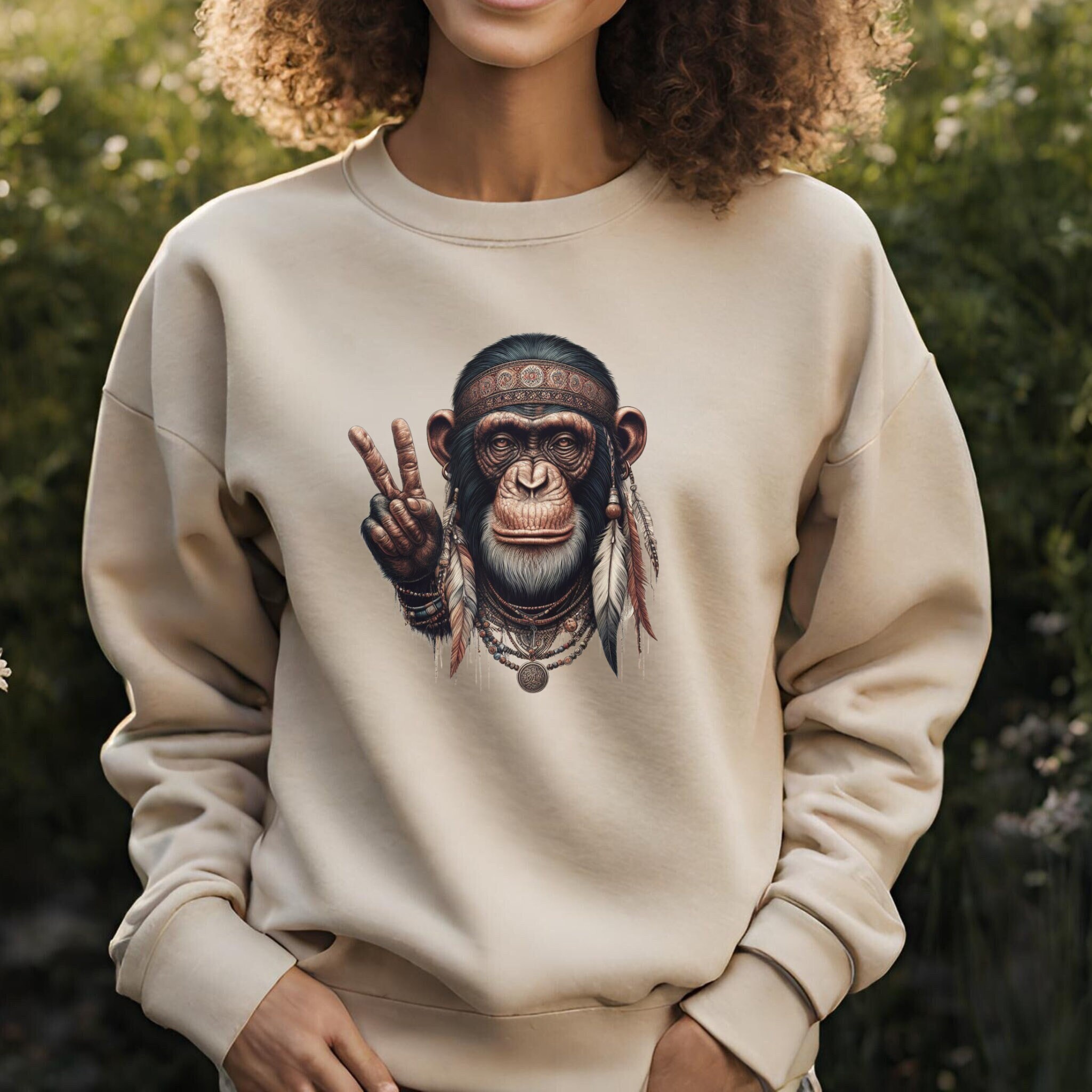 Boho Monkey Sweatshirt Unique Handmade Design Women's - Etsy