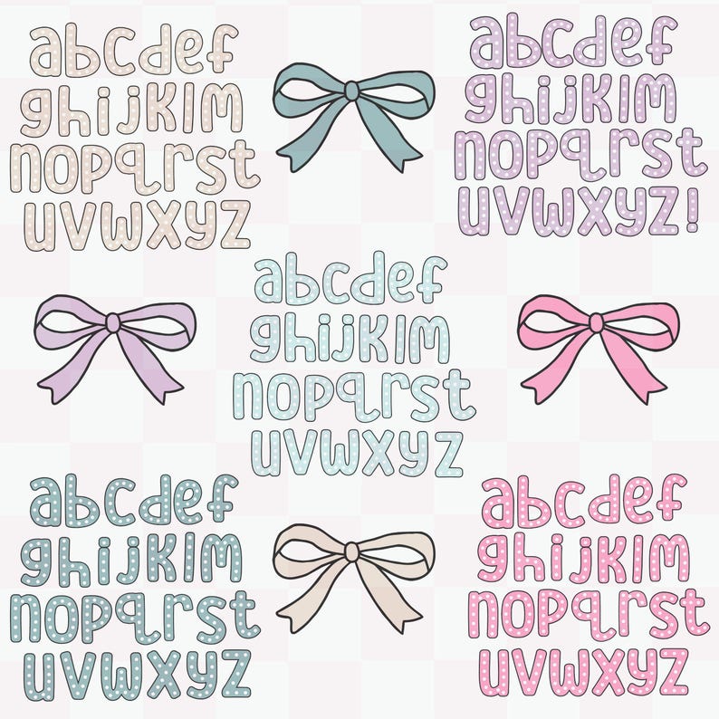 Christmas Doodle Dot Alphabet PNG Bundle: Coquette Bow Letters (digital ...