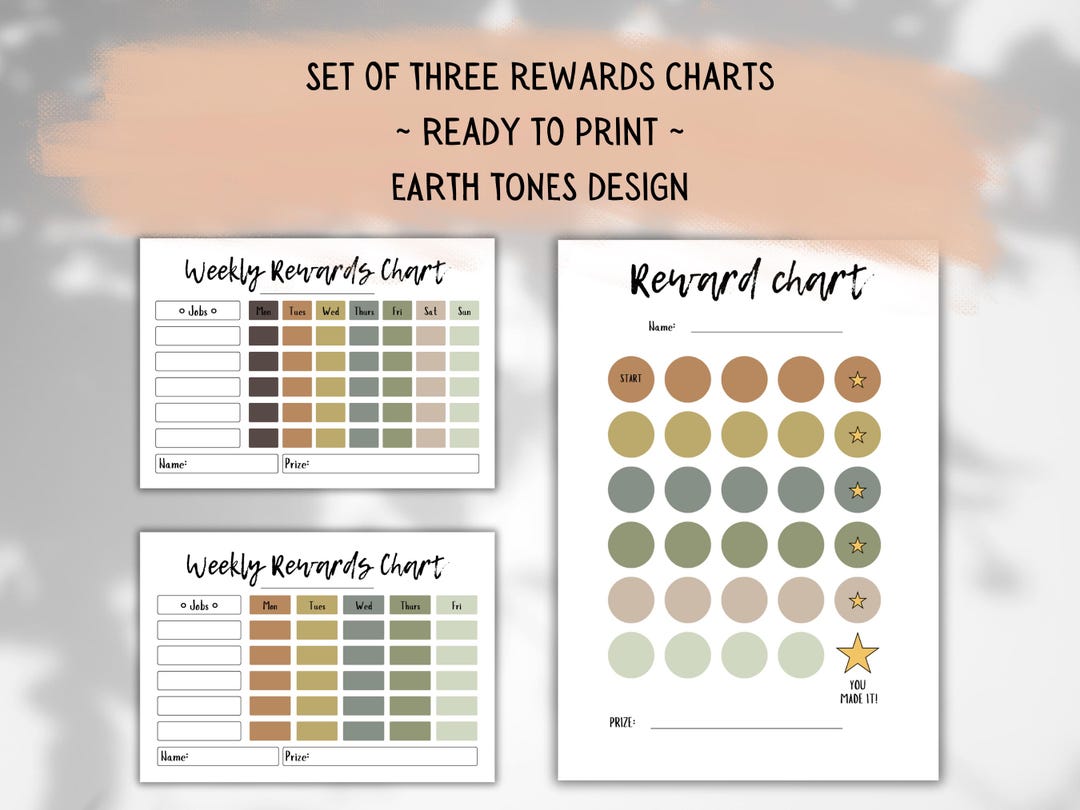 Set of 3 Rewards Chart | Educational Wall Art - Kids | Earth Neutral ...