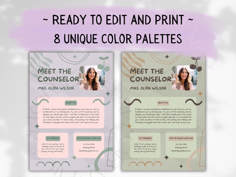 Editable Meet the Counselor Template Bundle, 8 Unique Color Palettes ...