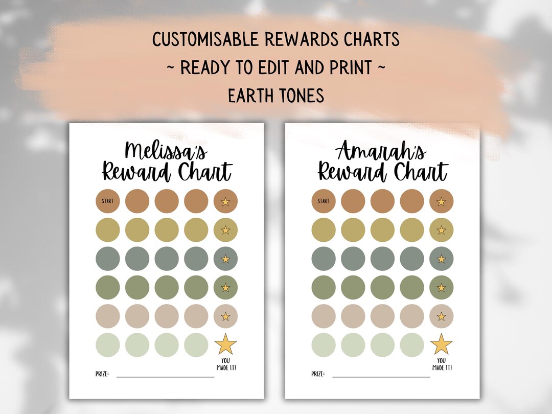 Customisable Rewards Chart Earth Tones Edition Instant Download Nursery ...