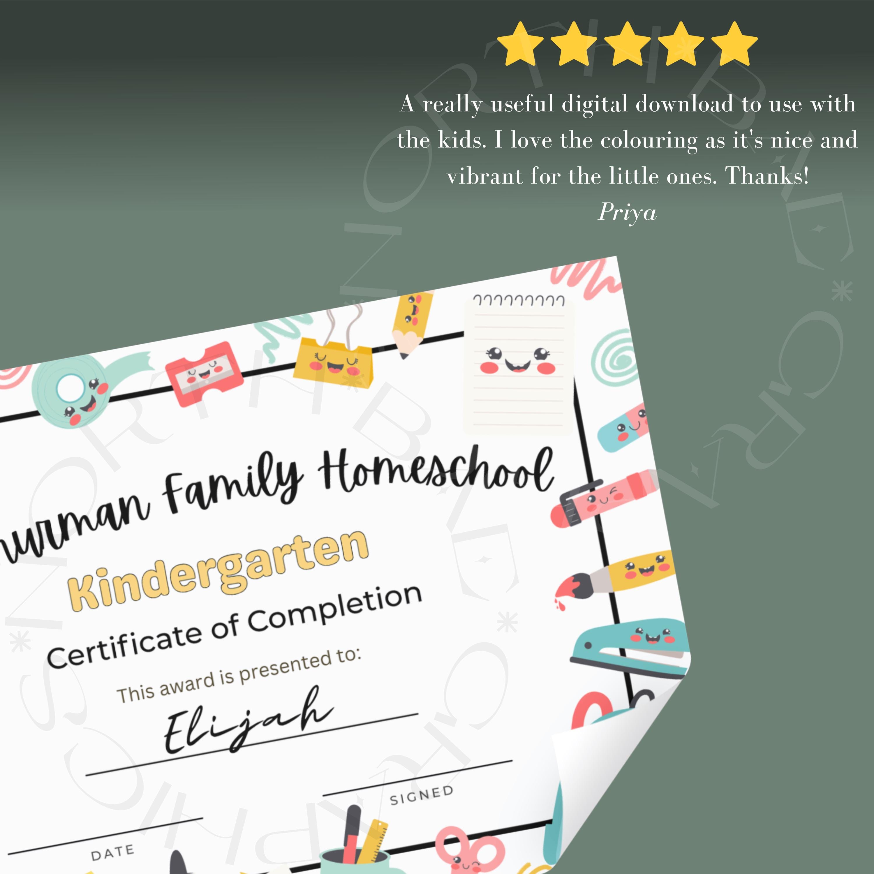 Editable Homeschool Certificate of Completion, Cartoon School Supplies ...