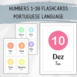 Portuguese Language Printable Counting Flashcards for Kids | Numbers 1 ...