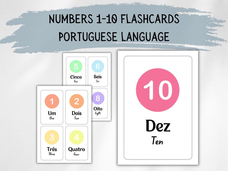 Portuguese Language Printable Counting Flashcards for Kids | Numbers 1 ...