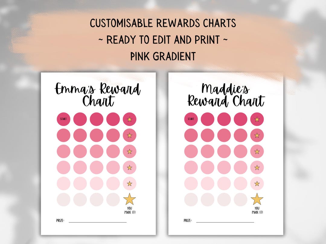 Customisable Rewards Chart | Pink Gradient Edition | Instant Download ...