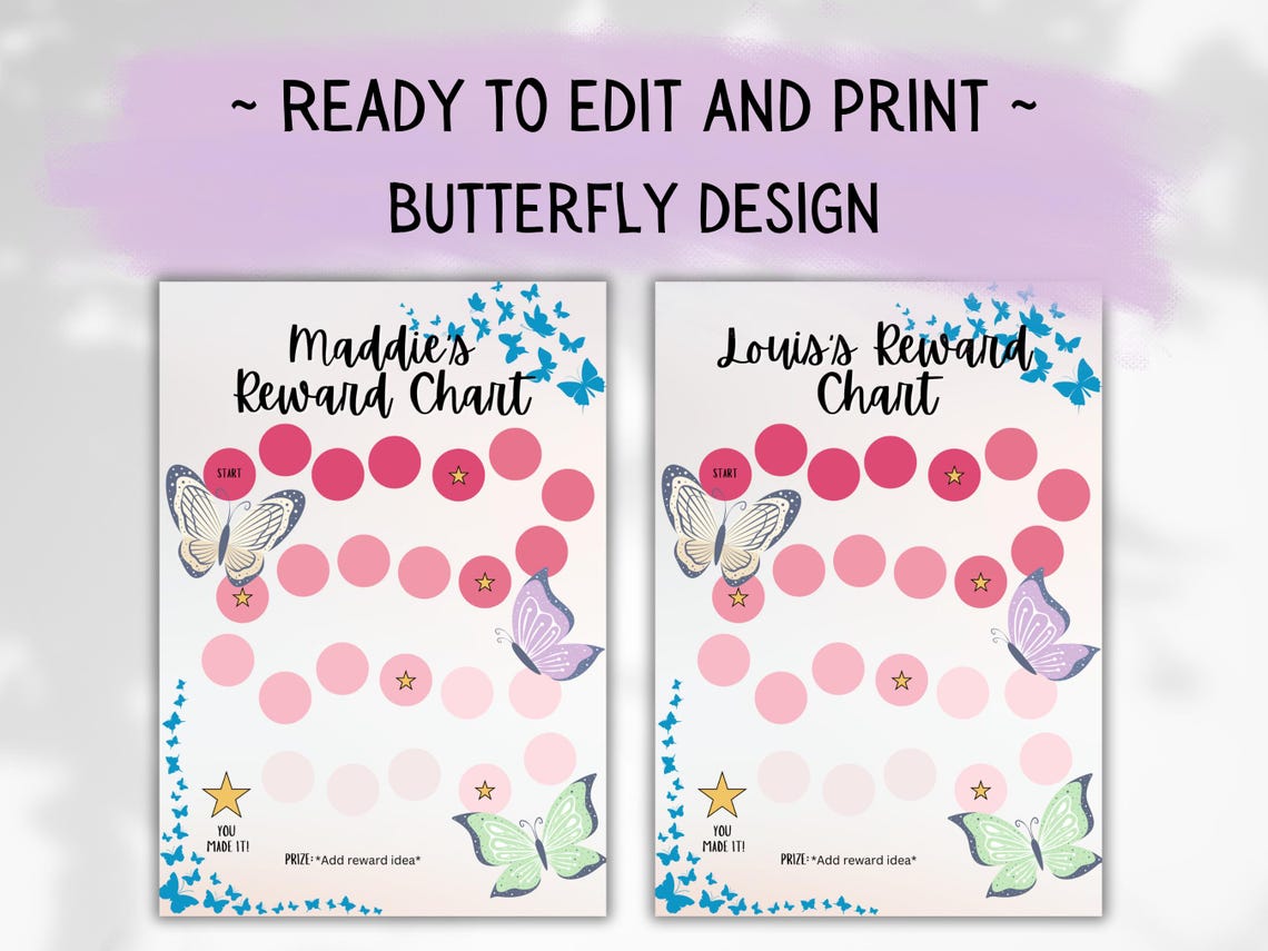 Butterfly Reward Chart Printable | Customisable Pink Potty Training ...