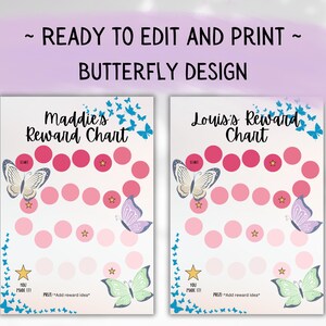 Butterfly Reward Chart Printable | Customisable Pink Potty Training ...