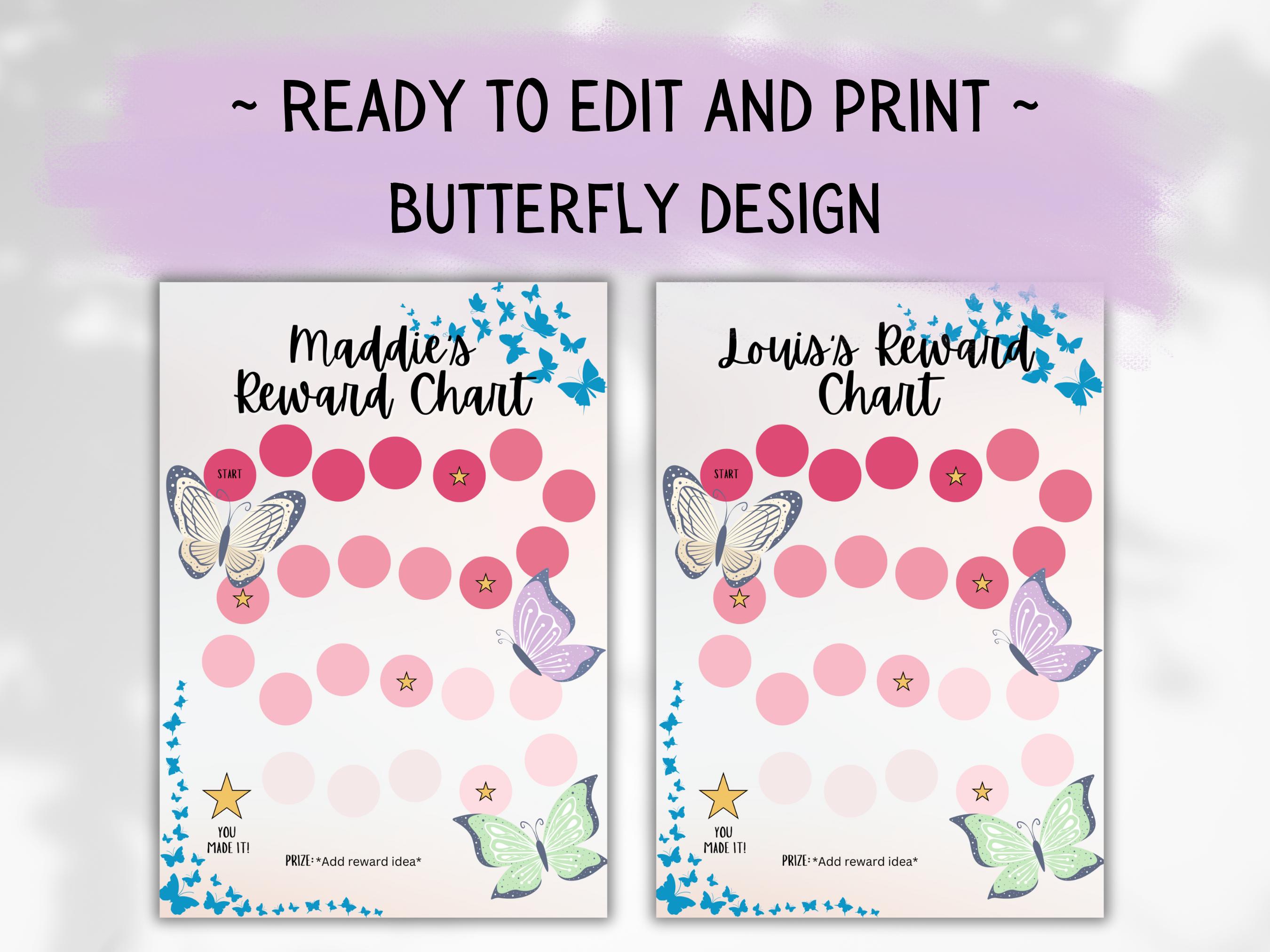 Butterfly Reward Chart Printable | Customisable Pink Potty Training ...