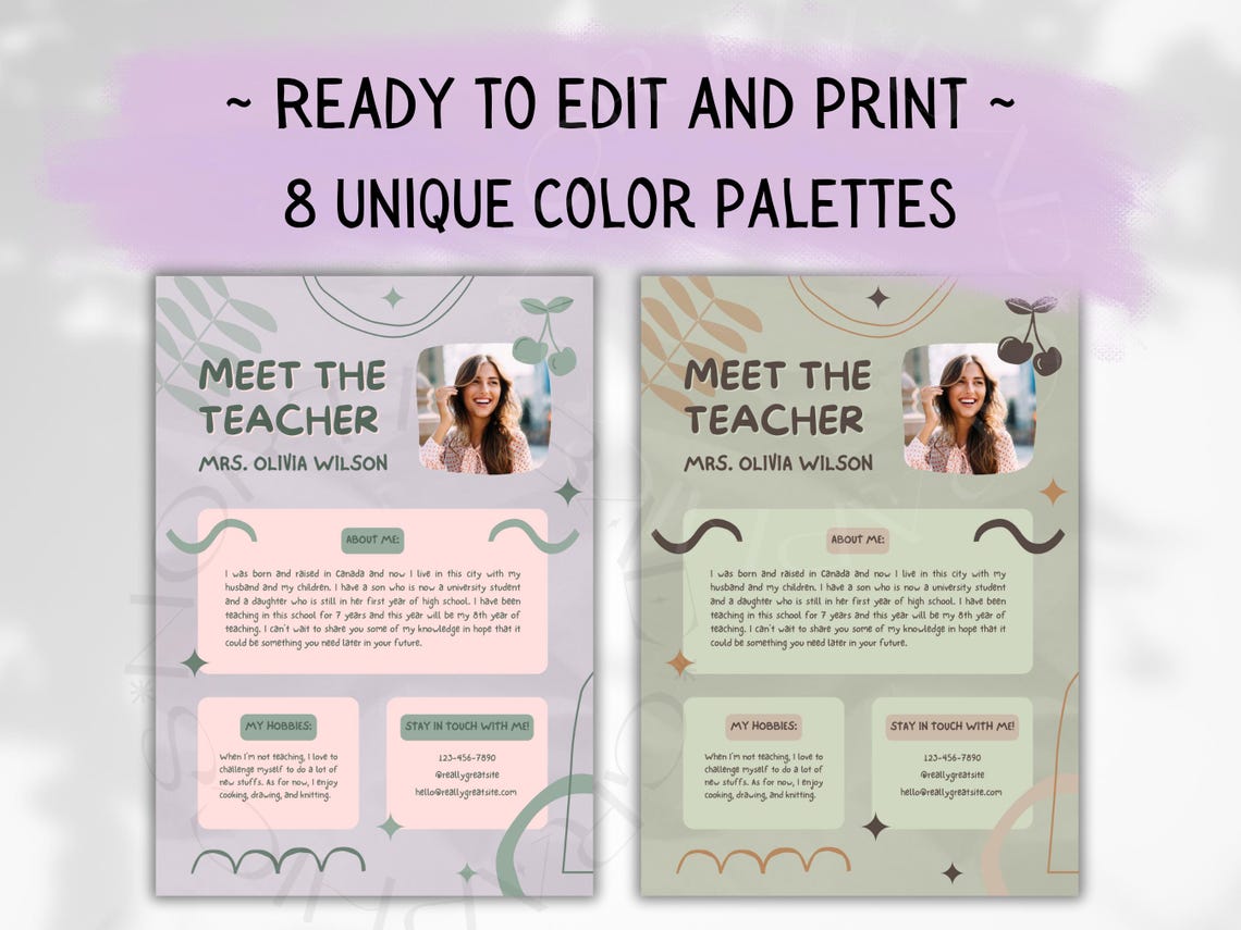Editable Meet the Teacher Template Bundle, 8 Unique Color Palettes ...