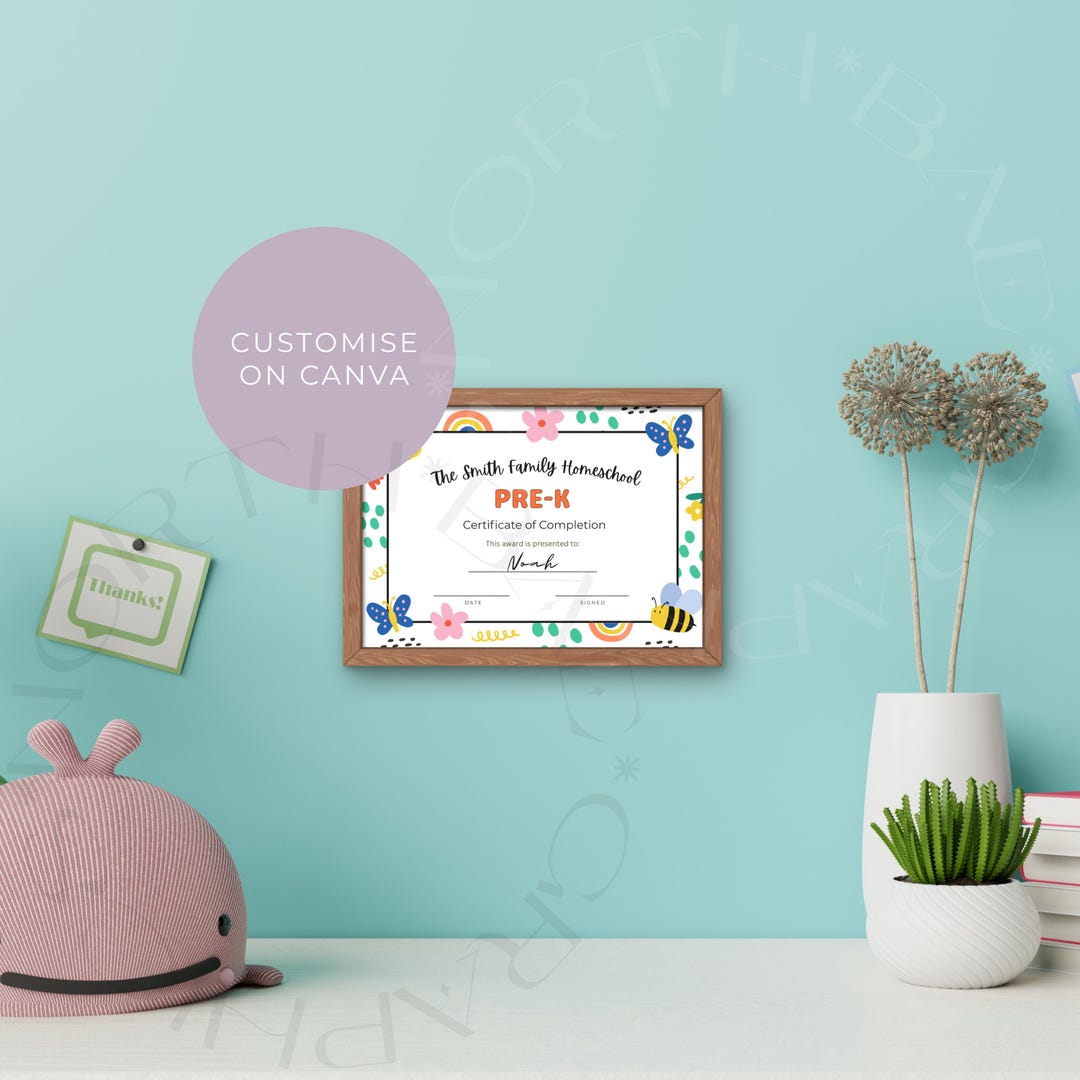Editable Homeschool Certificate of Completion, Bright Bees and ...