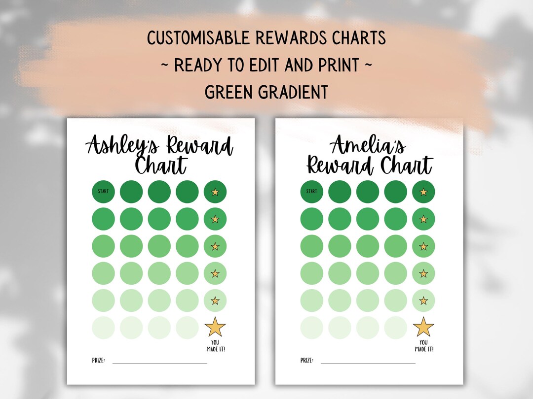 Customisable Rewards Chart | Green Gradient Edition | Instant Download ...