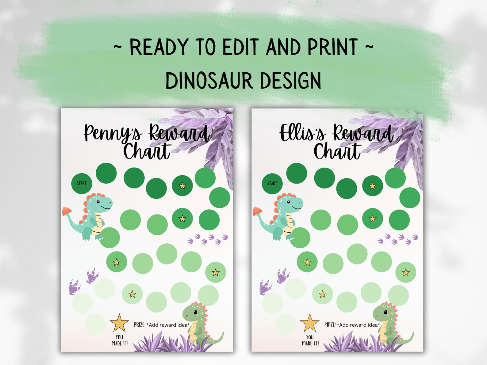 Dinosaur Reward Chart Printable | Customisable Dino Potty Training ...