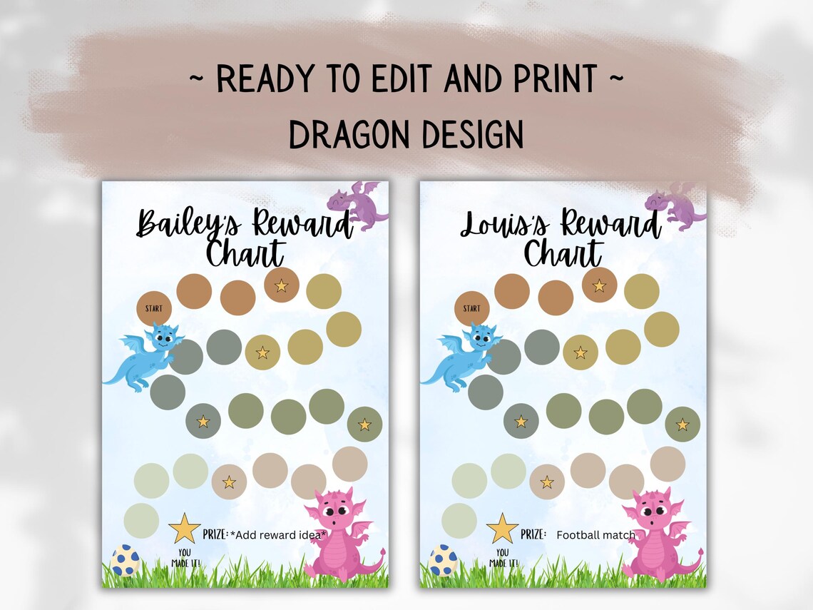 Dragon Reward Chart Printable | Customisable Potty Training Chart ...