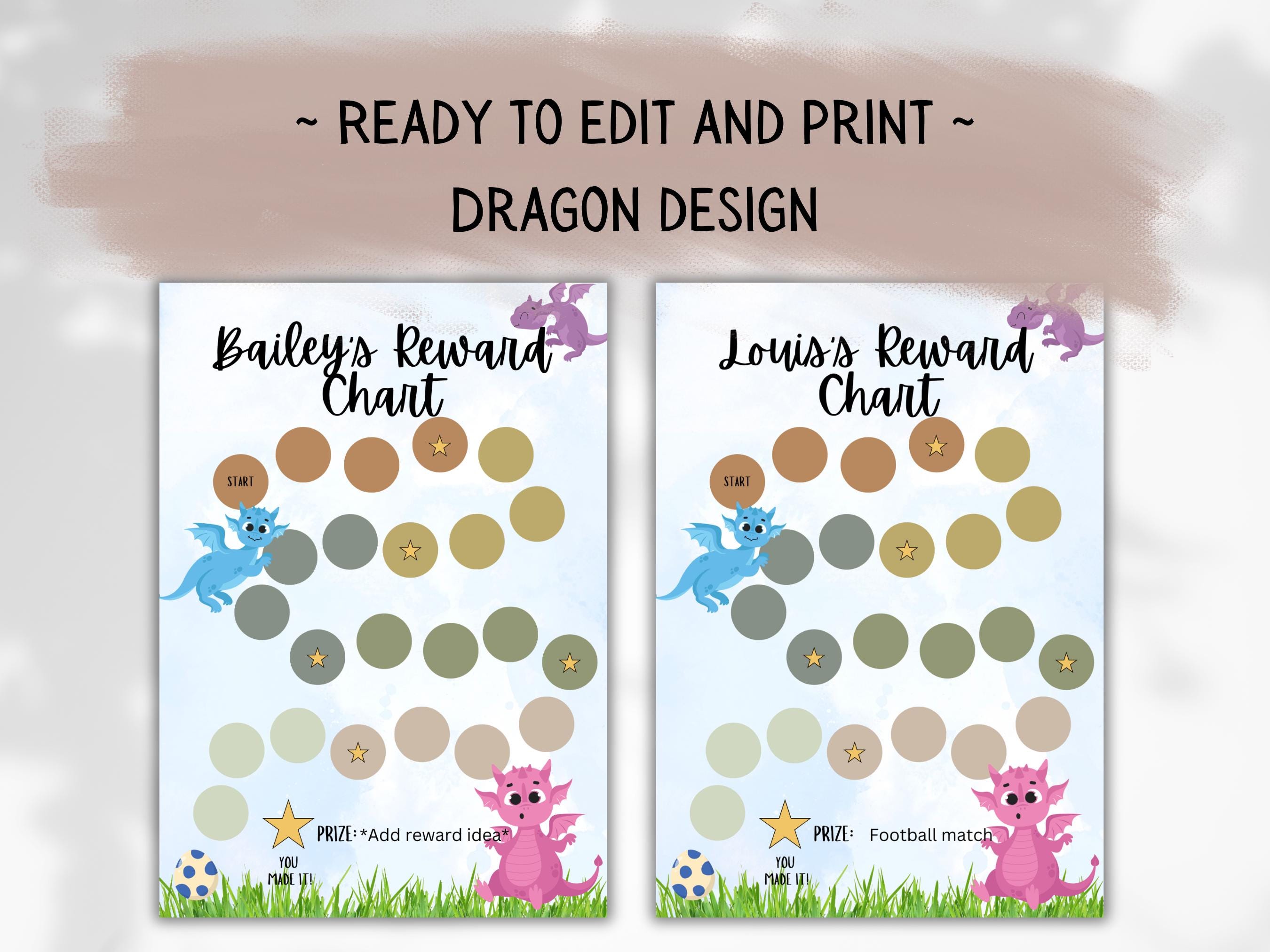 Dragon Reward Chart Printable | Customisable Potty Training Chart ...