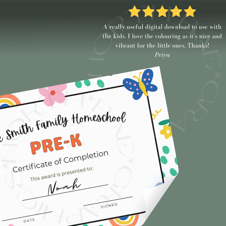 Editable Homeschool Certificate of Completion, Bright Bees and ...