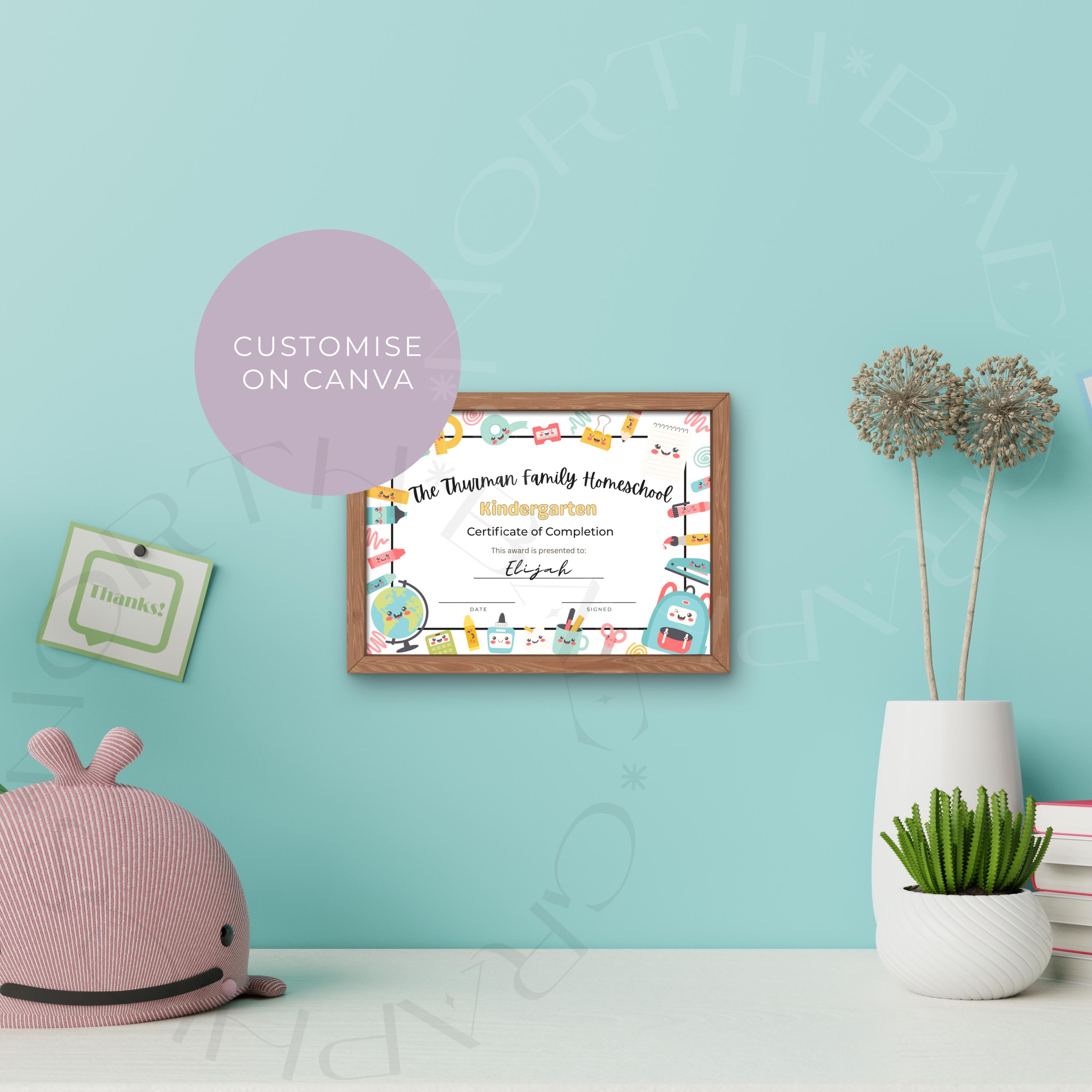 Editable Homeschool Certificate of Completion, Cartoon School Supplies ...