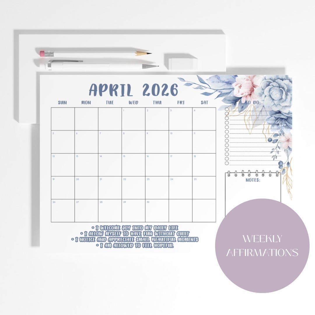 April 2026 Affirmations Calendar, Editable Printable Planner PDF, Kids ...