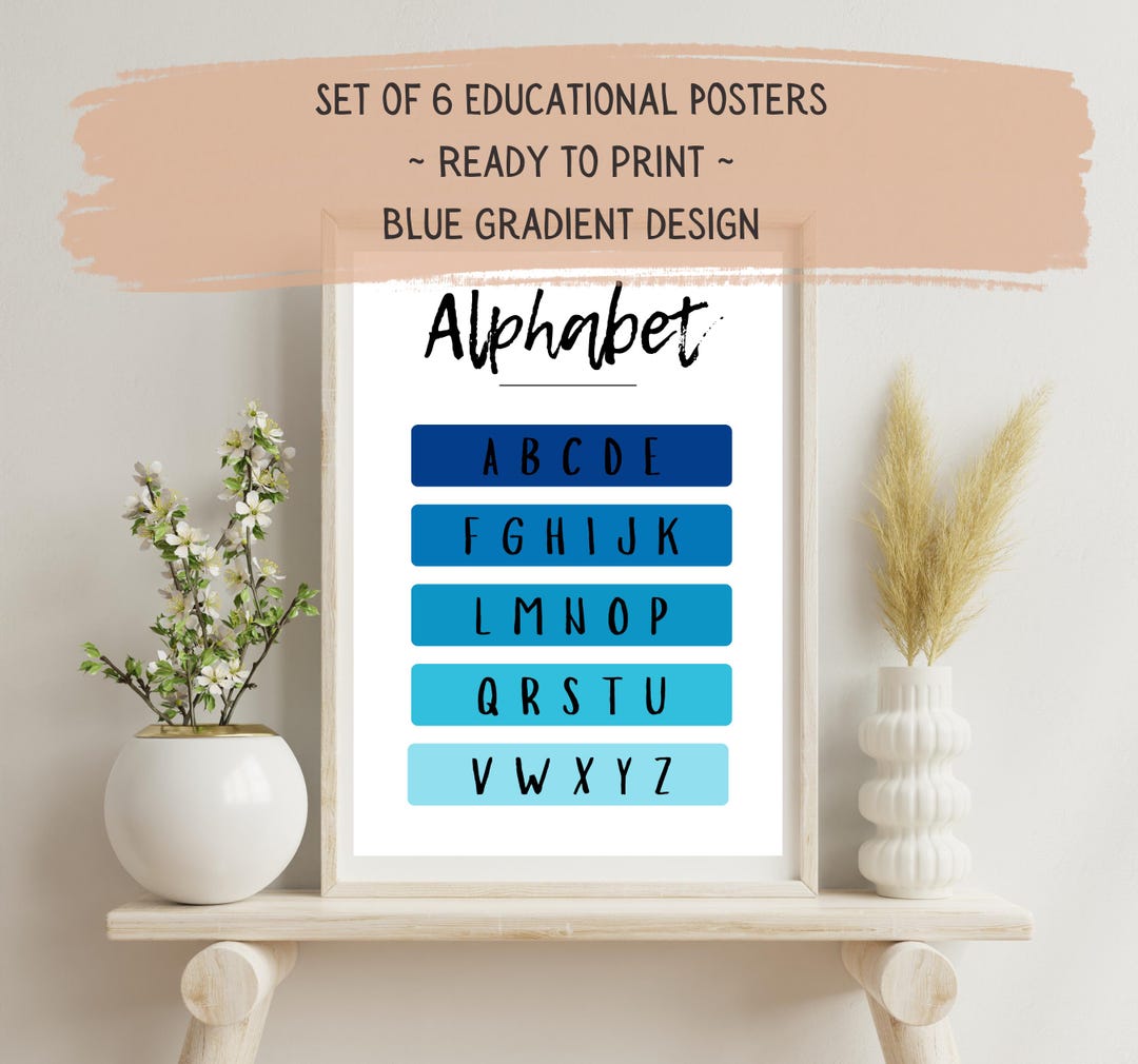 Educational Wall Art for Kids | Set of 6 Engaging Posters | Blue ...