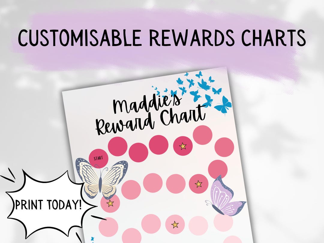 Butterfly Reward Chart Printable | Customisable Pink Potty Training ...
