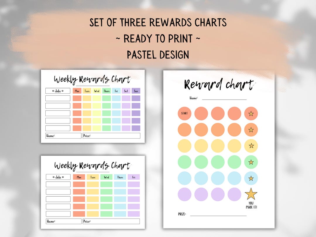 Educational Wall Art Kids Set of 3 Rewards Chart Rainbow Pastel Edition ...