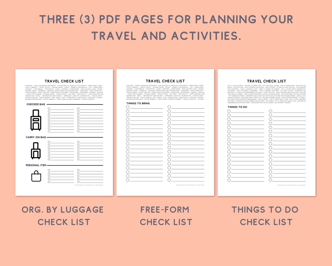 Vacation Trip Planner Digital Printable, Vacation Packing Checklist, to ...