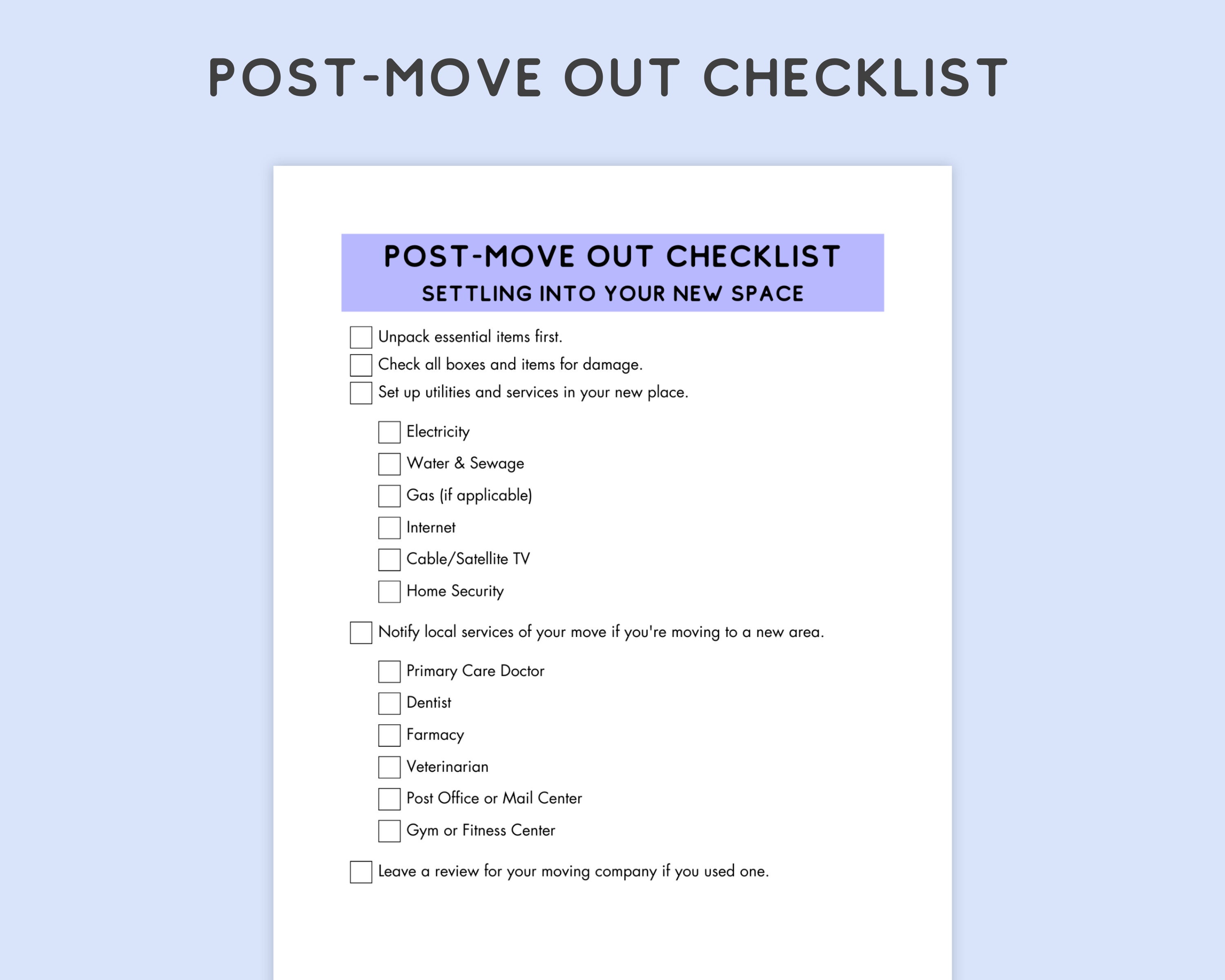 Moving Checklist Planner Printable, New Home Moving Essentials List ...