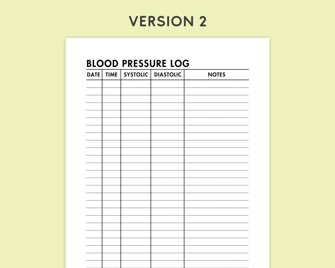 Blood Pressure Log Printable, BP Log Digital, Medical Tracker Chart ...