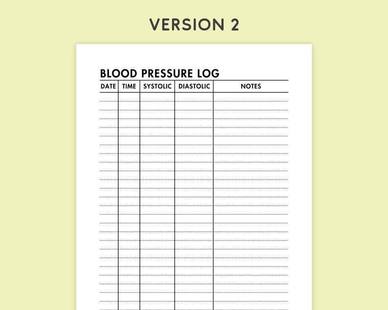 Blood Pressure Log Printable, BP Log Digital, Medical Tracker Chart ...