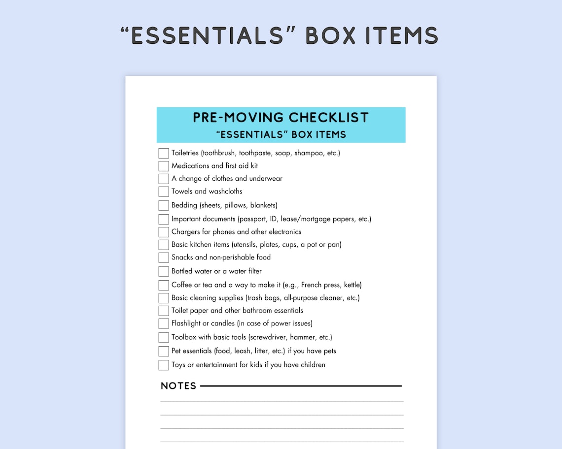 Moving Checklist Planner Printable, New Home Moving Essentials List ...