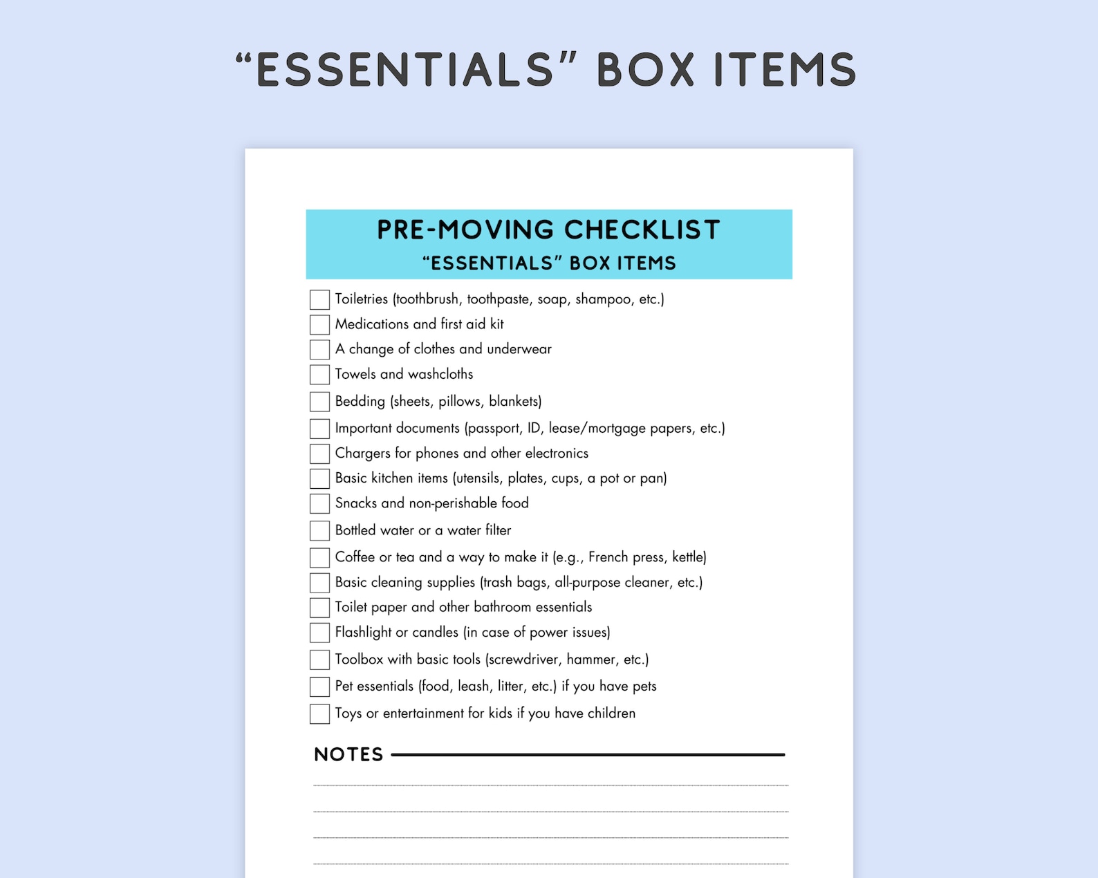 Moving Checklist Planner Printable, New Home Moving Essentials List ...