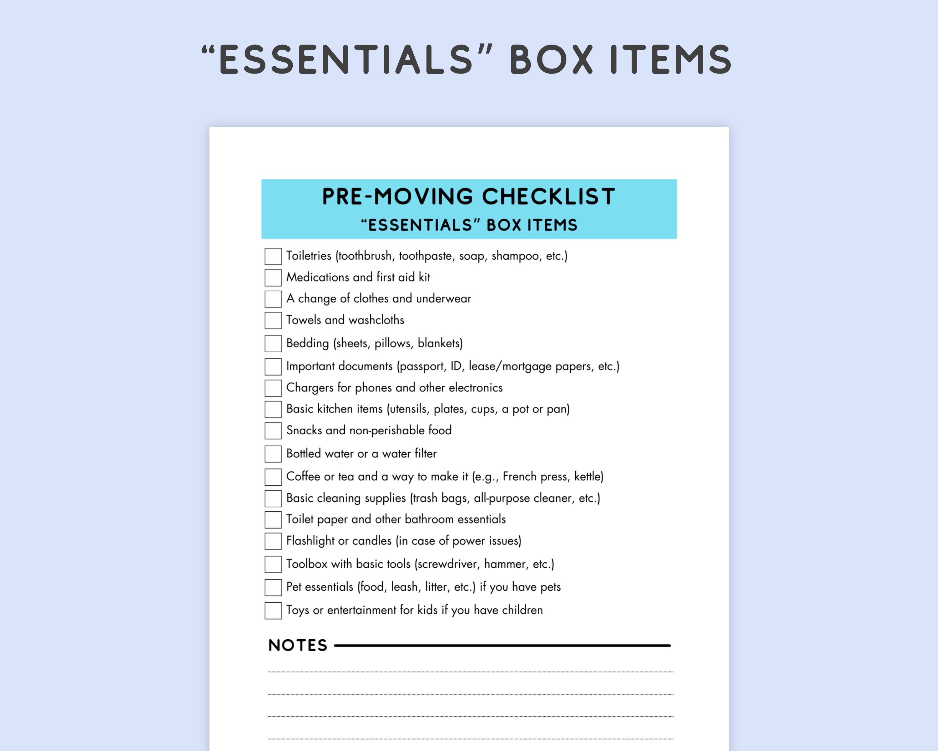 Moving Checklist Planner Printable, New Home Moving Essentials List ...