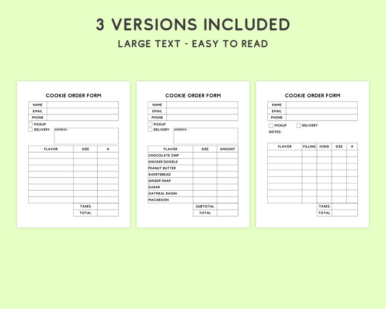 Cookie Order Form Template Editable, Custom Bakery Order Form Printable ...
