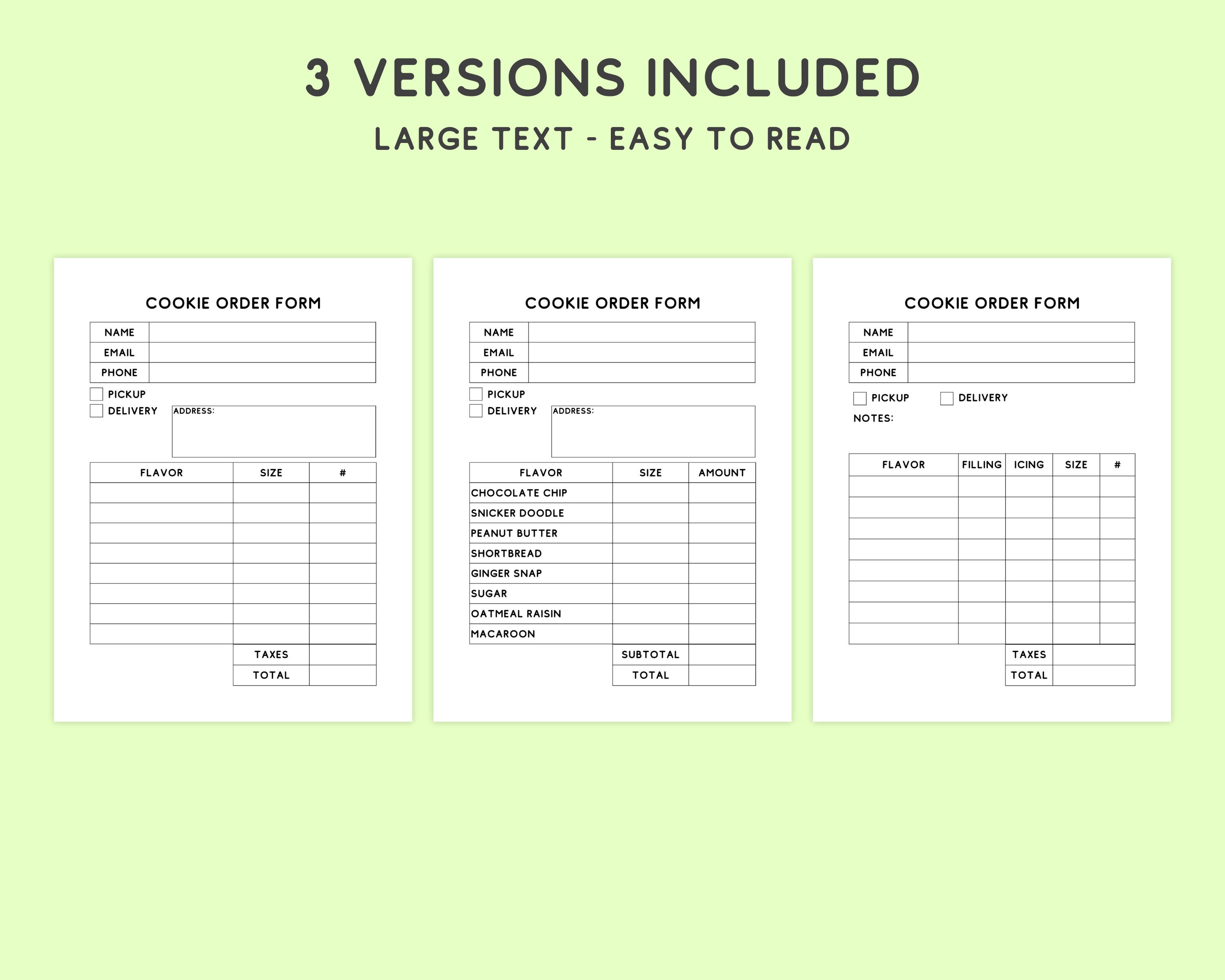 Cookie Order Form Template Editable, Custom Bakery Order Form Printable ...
