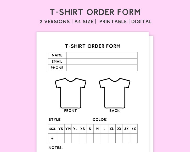 Tshirt Order Form Template Editable, Custom Small Business T-shirt ...