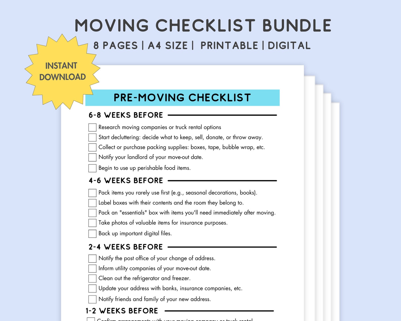 Moving Checklist Planner Printable, New Home Moving Essentials List ...