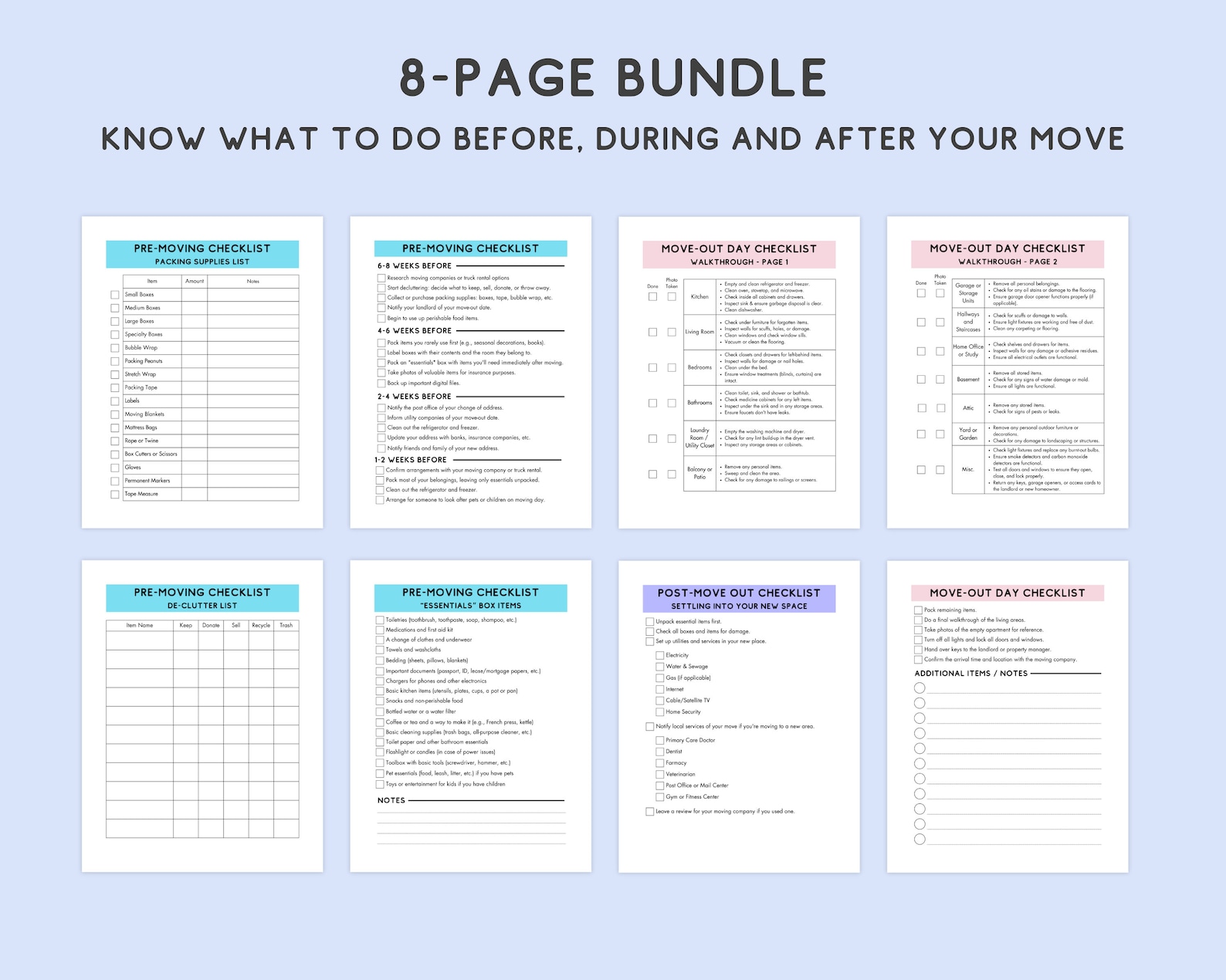 Moving Checklist Planner Printable, New Home Moving Essentials List ...