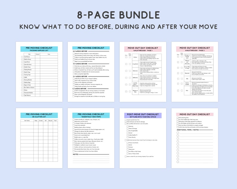 Moving Checklist Planner Printable, New Home Moving Essentials List ...