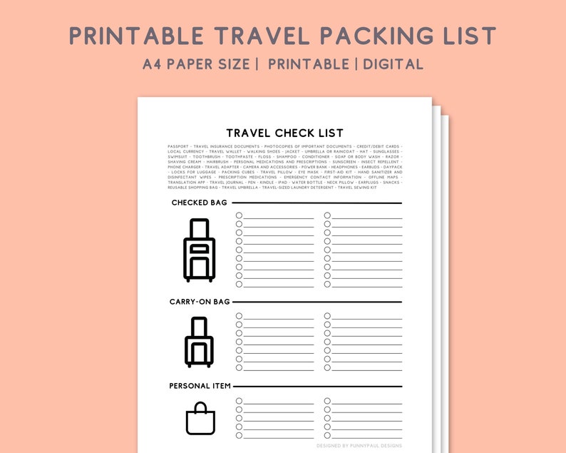 Vacation Trip Planner Digital Printable, Vacation Packing Checklist, to ...
