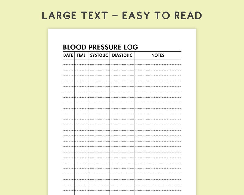 Blood Pressure Log Printable, BP Log Digital, Medical Tracker Chart ...